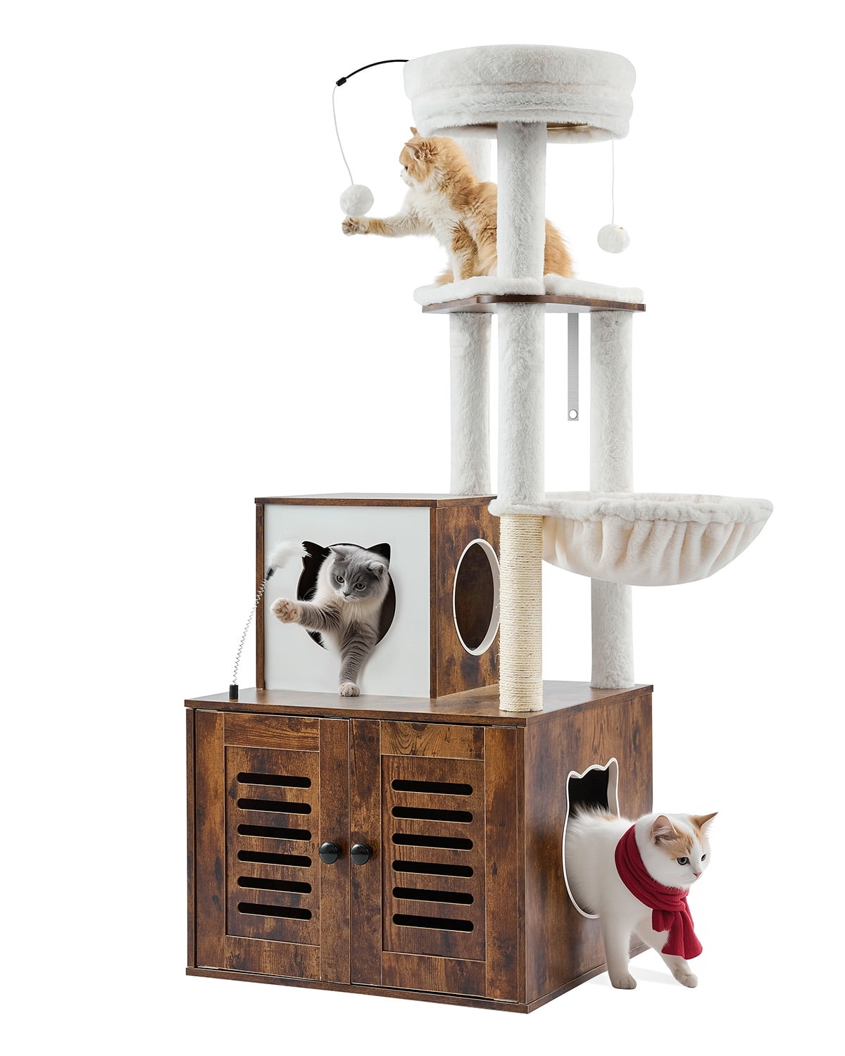 VEVOR Large Cat Tree with Litter Box Enclosure, 55.12 inches Tall, 2-in ...