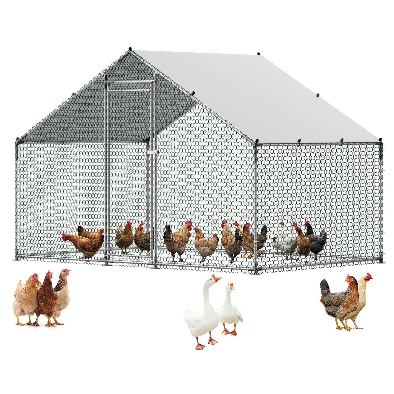 VEVOR Large Metal Chicken Coop, 9.8 x 6.6 x 6.6 ft, Walk-in Chicken ...