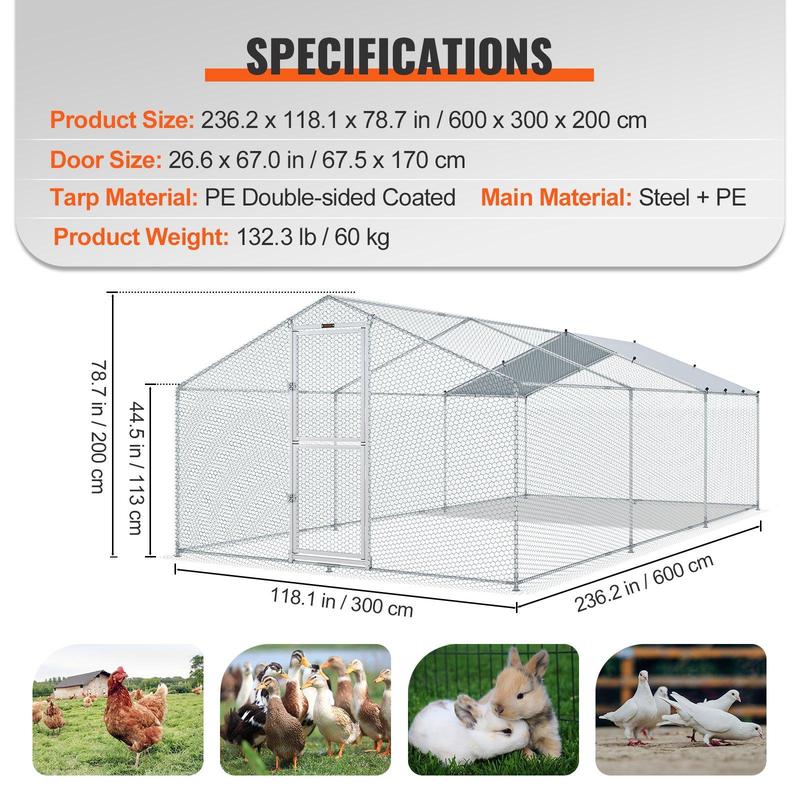 VEVOR Large Metal Chicken Coop with Run, 9.8x25.6x6.5 ft Walk-in ...