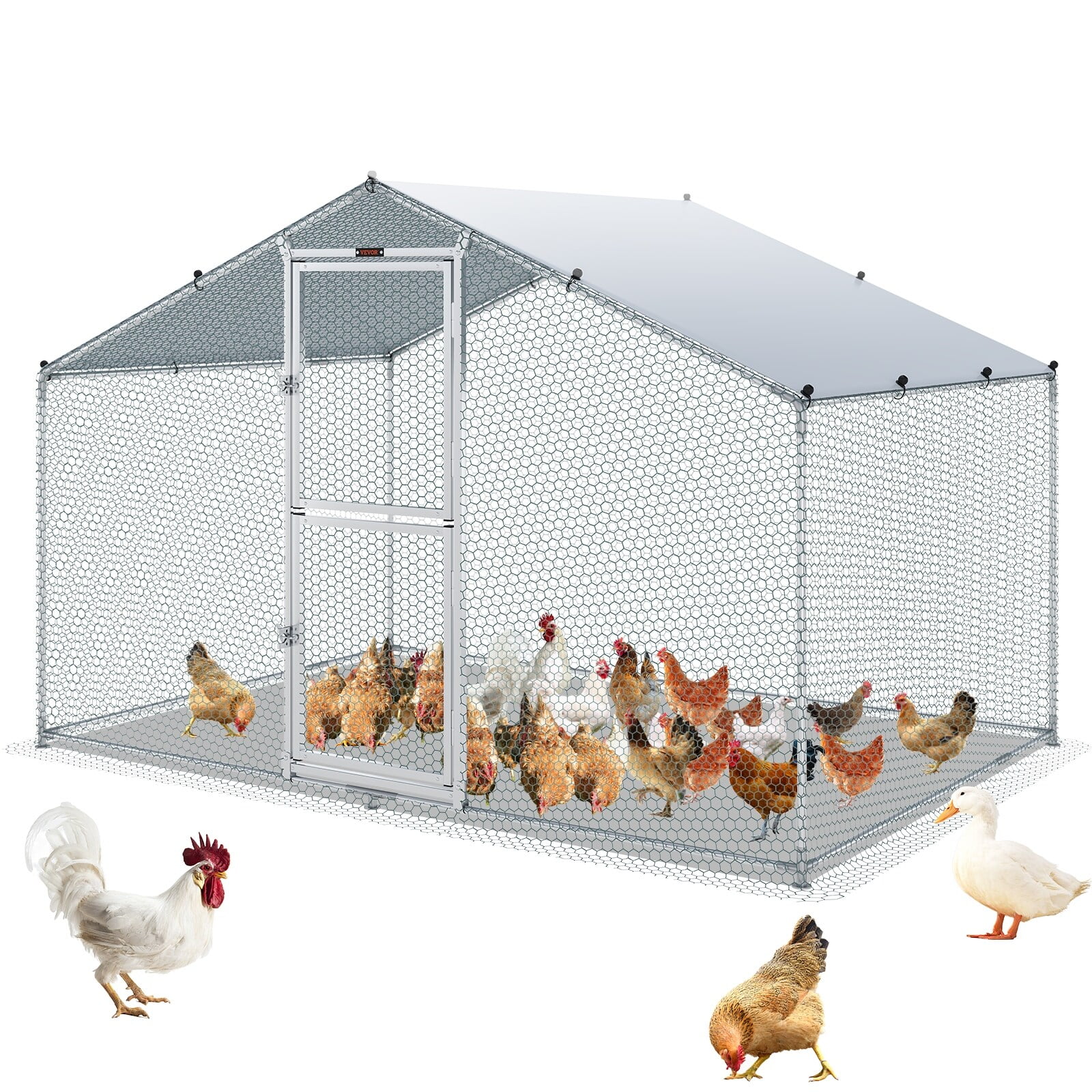 VEVOR Large Metal Chicken Coop with Run Walkin Chicken Coop for Yard ...