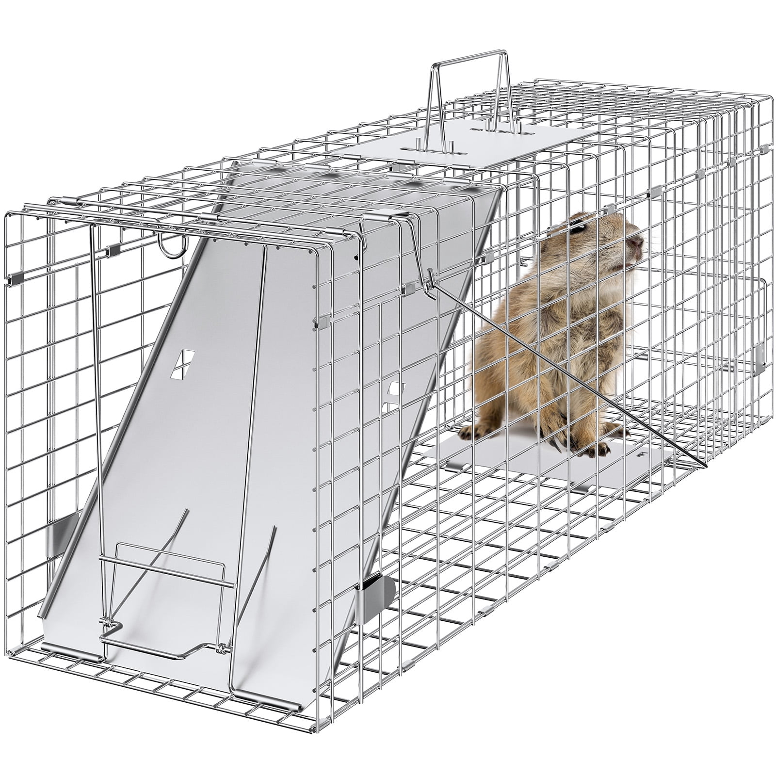 VEVOR Live Animal Cage Trap, 31" x 10" x 12" Humane Cat Trap Galvanized ...