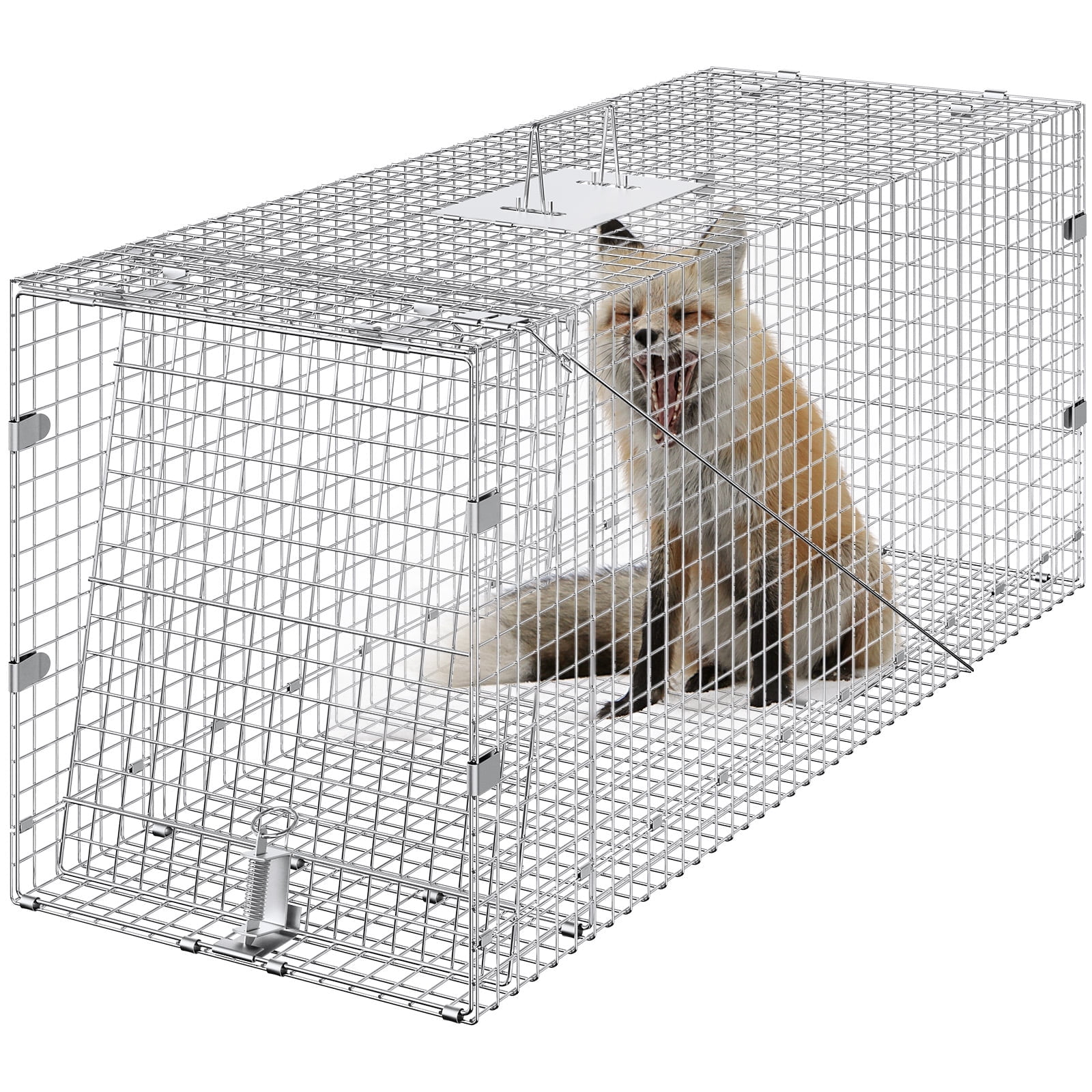 VEVOR Live Animal Cage Trap, 42" x 16" x 18" Humane Cat Trap, Folding ...