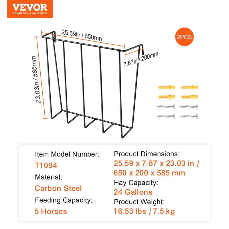 VEVOR Livestock Hay Feeder 2 Packs 24 Gallons Wall Mounted Goat Hay ...