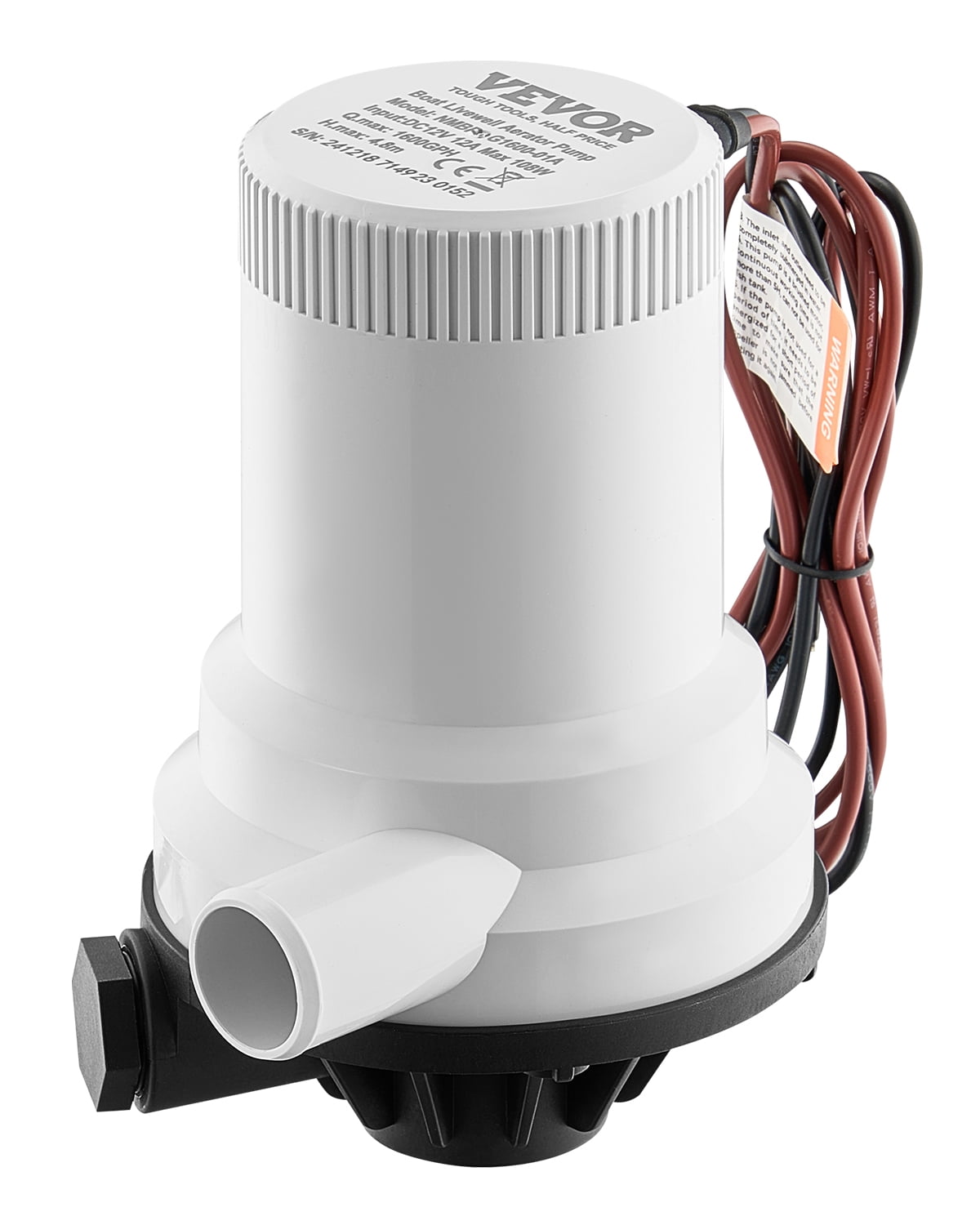 VEVOR Livewell Pump for Boat, 12V 1600 GPH Straight Livewell Aerator ...