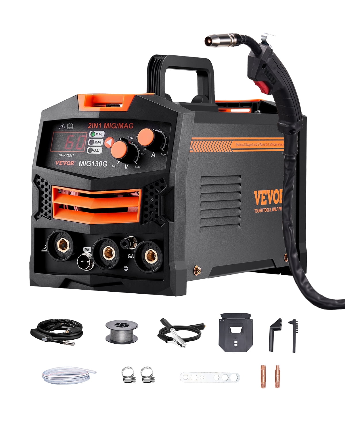 VEVOR MIG Welder, 130A Synergic Mig Welding Machine, 2-in-1 Gas MIG ...