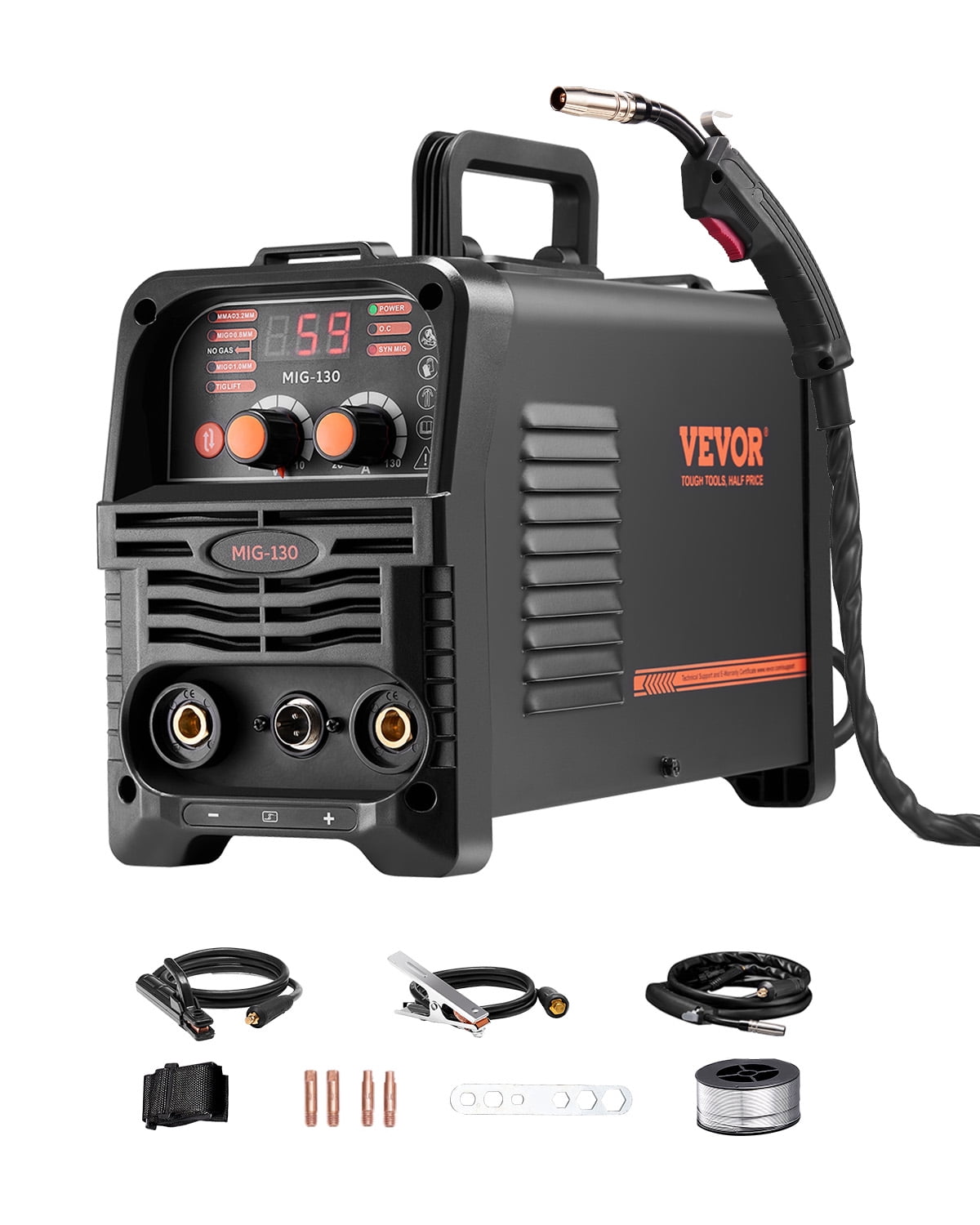 VEVOR MIG Welder,130Amp Synergic Mig Welding Machine, 3-in-1 Flux Core ...