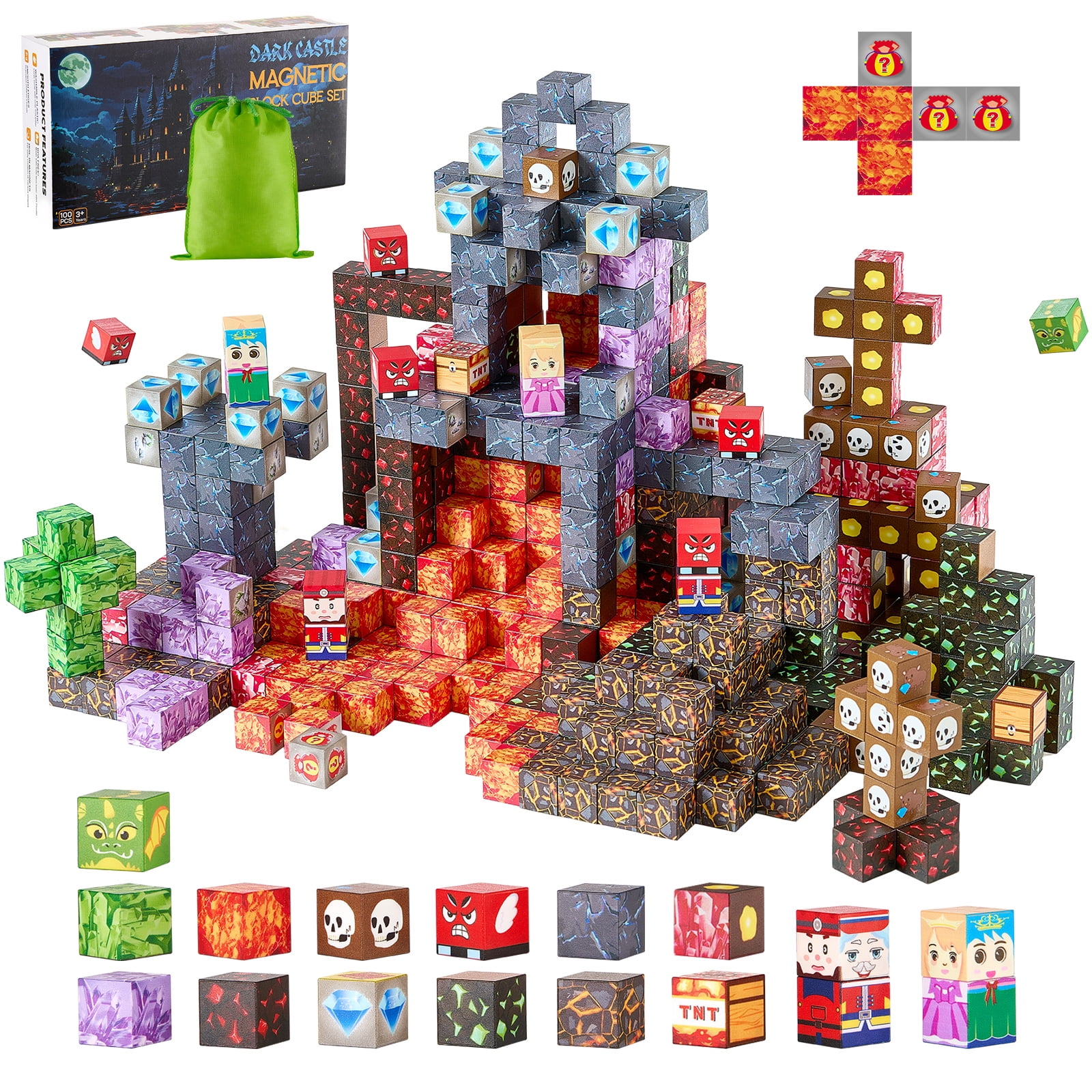 VEVOR Magnetic Blocks, 100 PCS Dark Castle Set, Magnetic Building Cubes ...