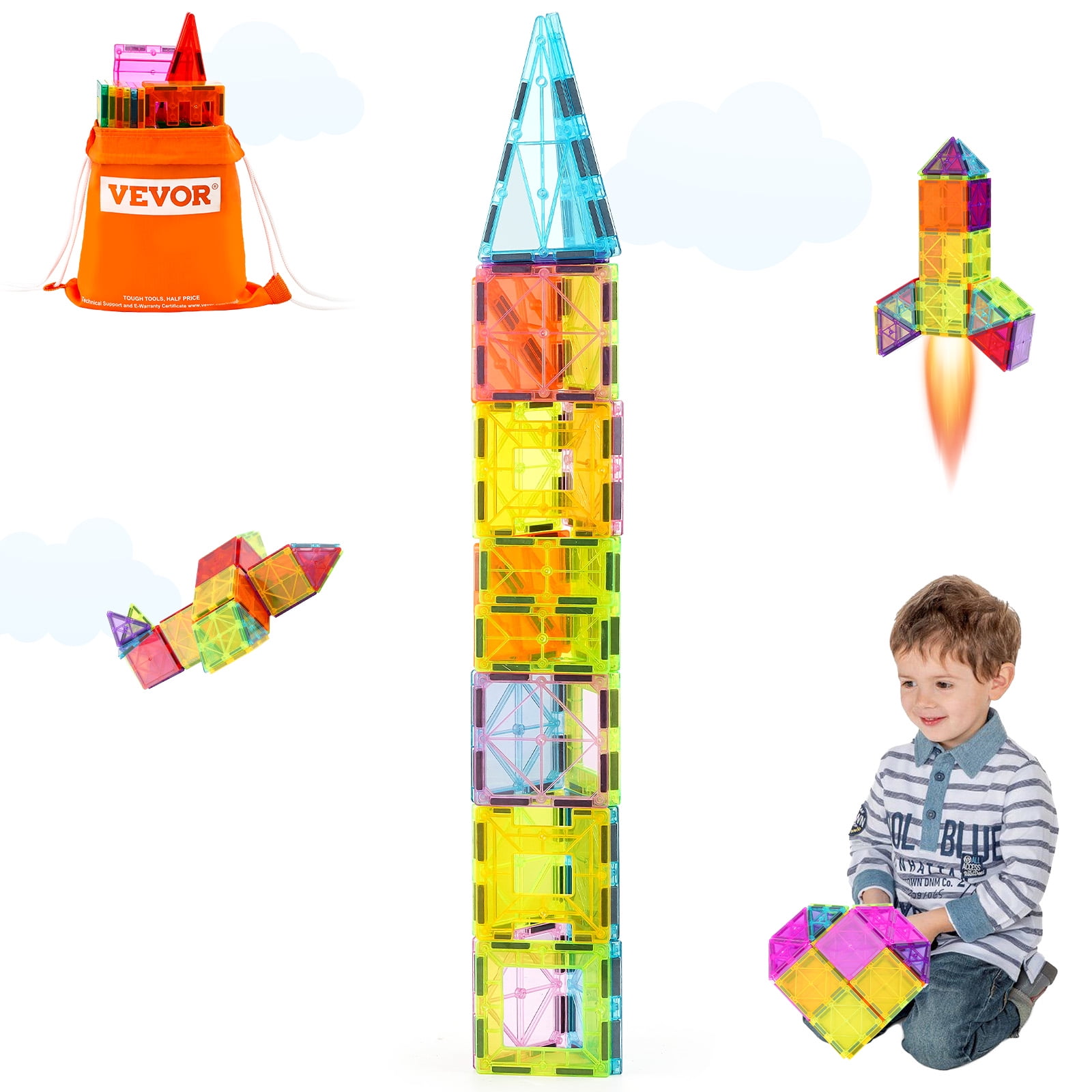 VEVOR Magnetic Tiles, 32 PCS Magnetic Building Blocks for Kids, Magnet ...