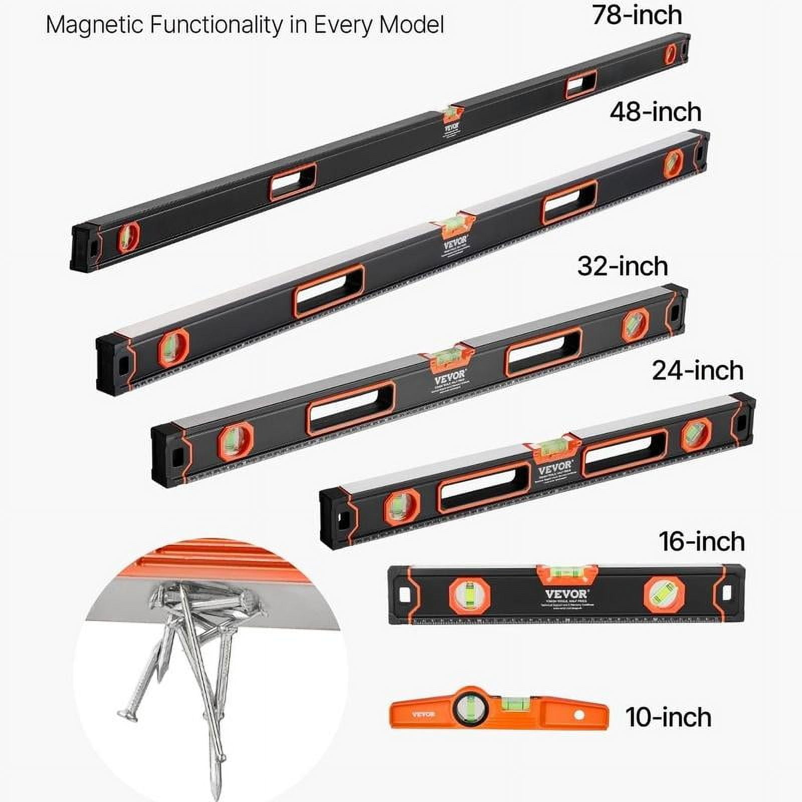 VEVOR Magnetic Torpedo Level Set - 6 Aluminum Alloy Levels (10"-78") w ...