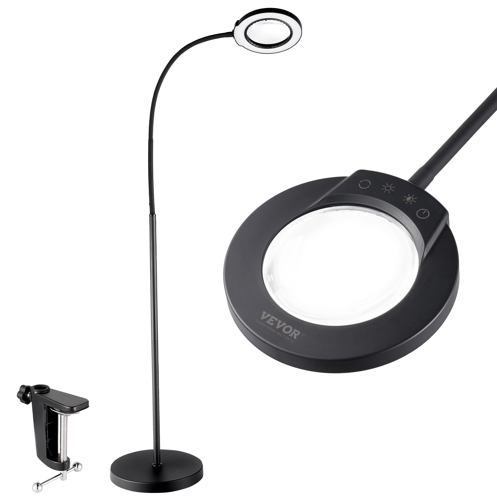 VEVOR Magnifying Floor Lamp, 5X Standing Magnifying Glass with Light, Height Adjustable Floor ...