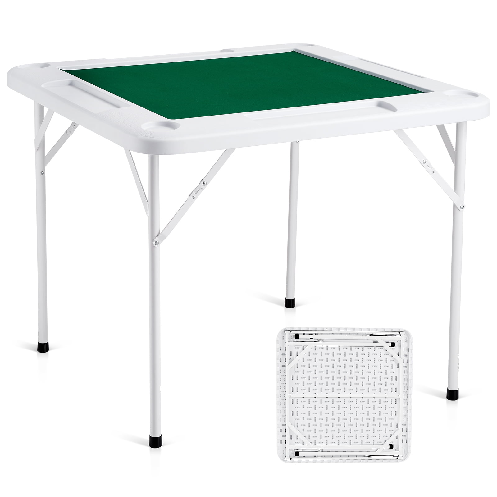 VEVOR Mahjong Table, 4 Player Folding Domino Table with Wear-Resistant Green Tabletop, Portable ...