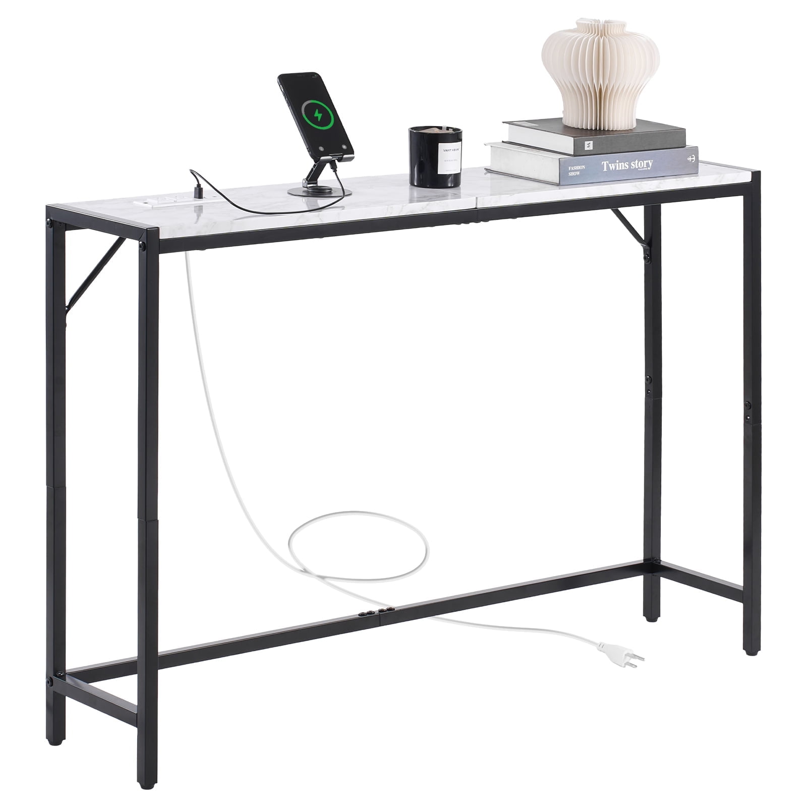 VEVOR Marble Console Table, Modern Narrow Long Console Table with Power ...