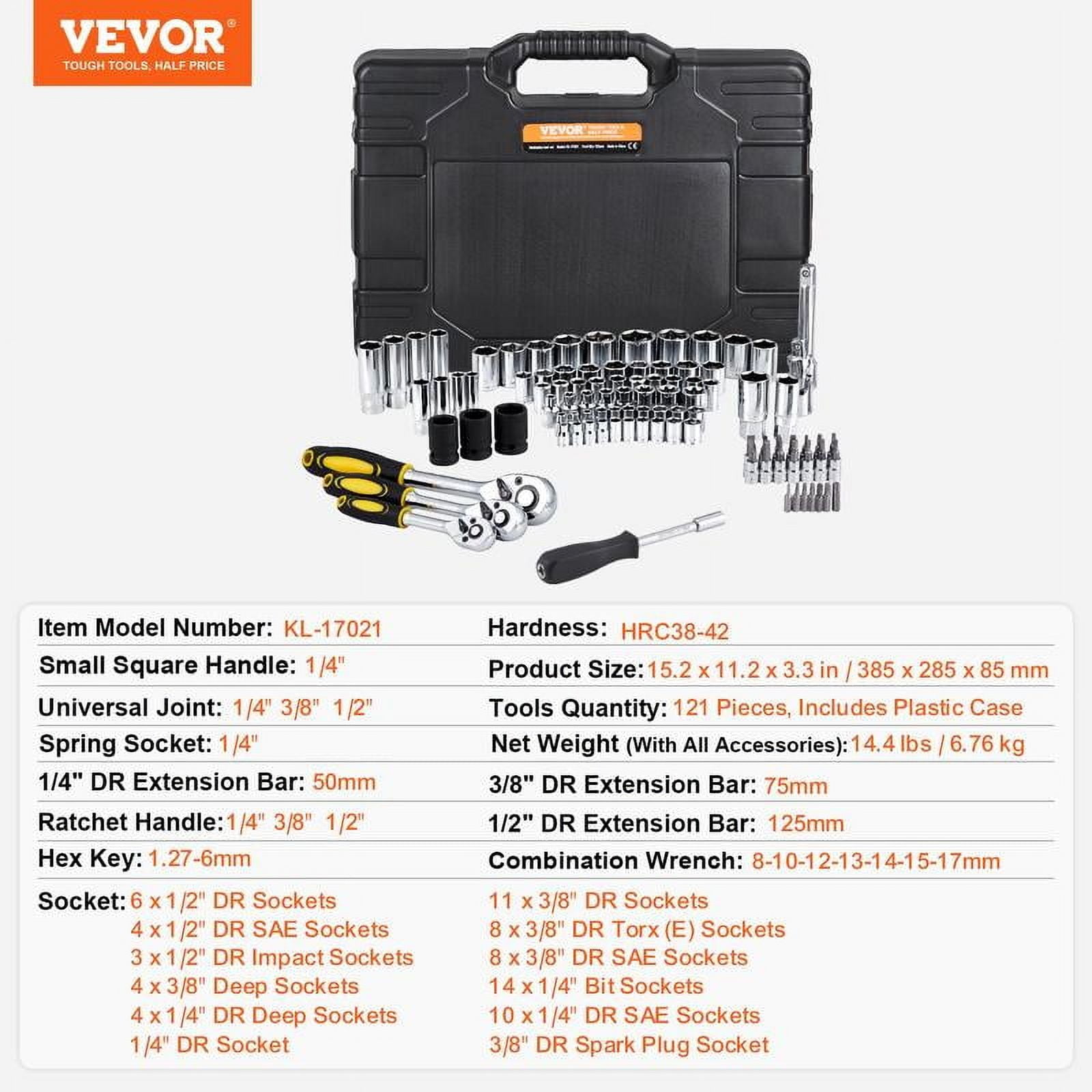 VEVOR Mechanics Tool Set and Socket Set, 1/4" 3/8" 1/2" Sockets, 145/205/450 Pcs SAE & Metric ...