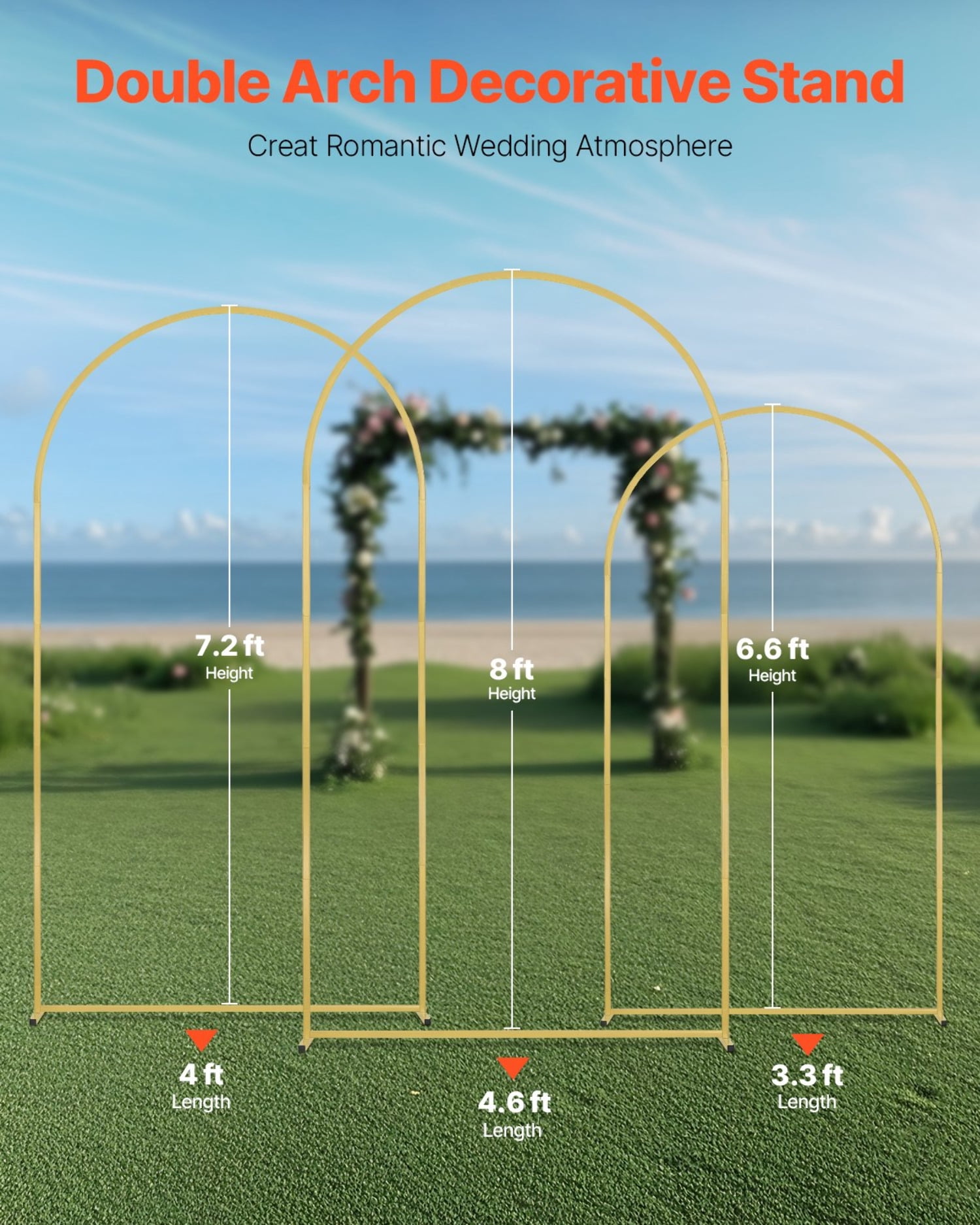 VEVOR Metal Arch Backdrop Stand Set of 3 Stand with Case Connection for ...