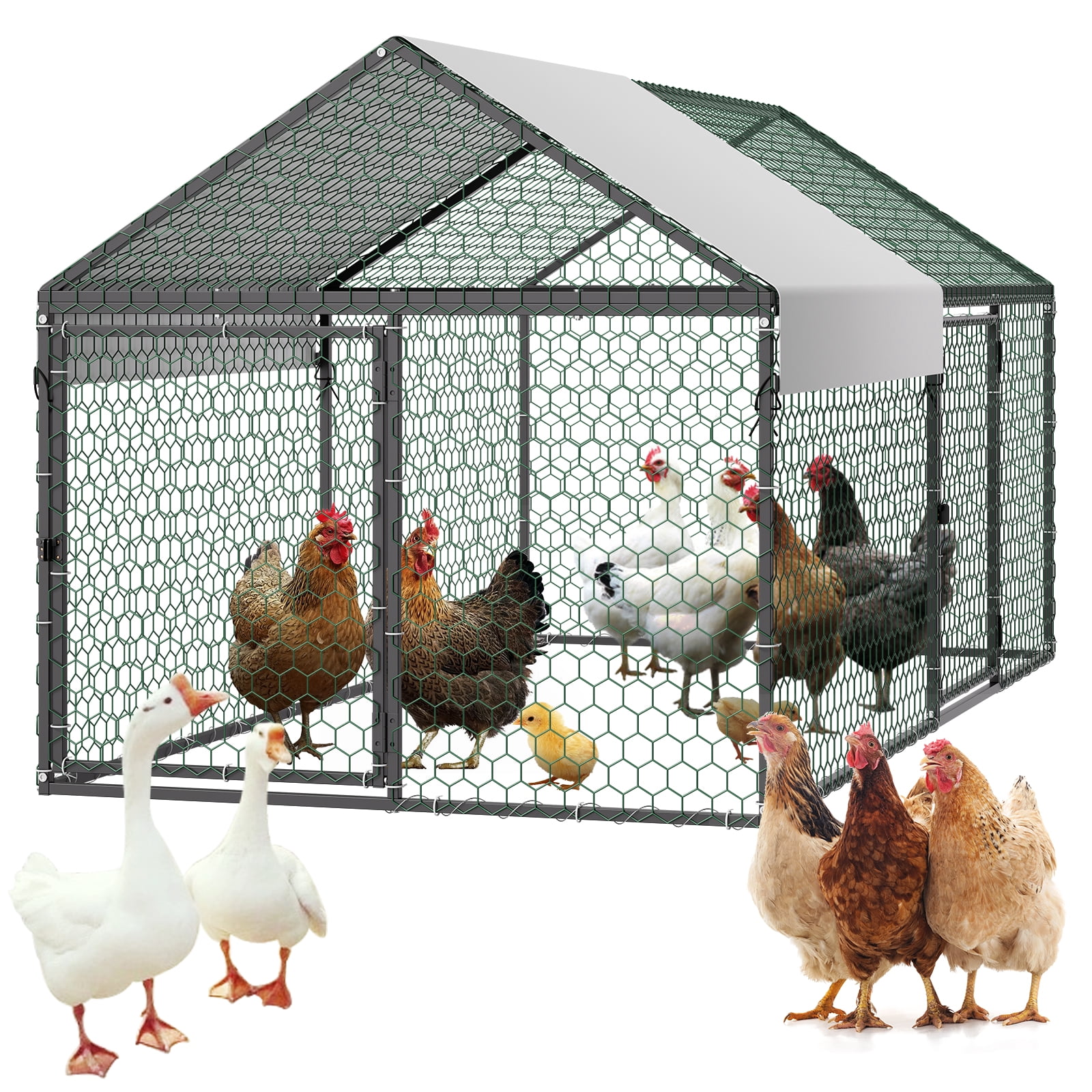 VEVOR Metal Chicken Coop for 4-6 Chickens, 3.3 x 6.6 x 3.3 ft, Small ...