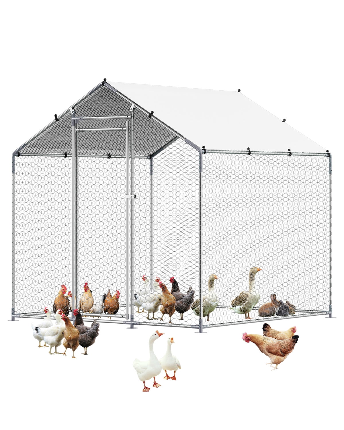 VEVOR Metal Chicken Coop, 6.56x6.56x6.56ft Large Walk-in Chicken Runs ...