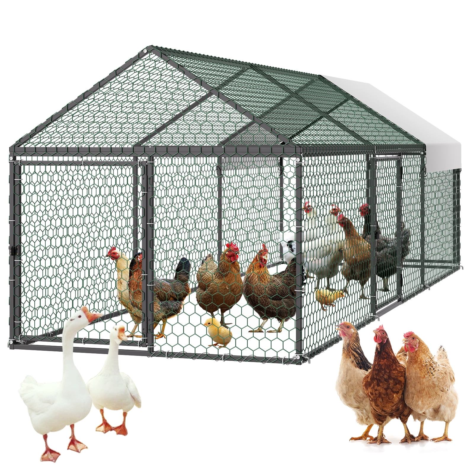 VEVOR Metal Chicken Coop for 6-8 Chickens, 3.3 x 9.8 x 3.3 ft, Small ...