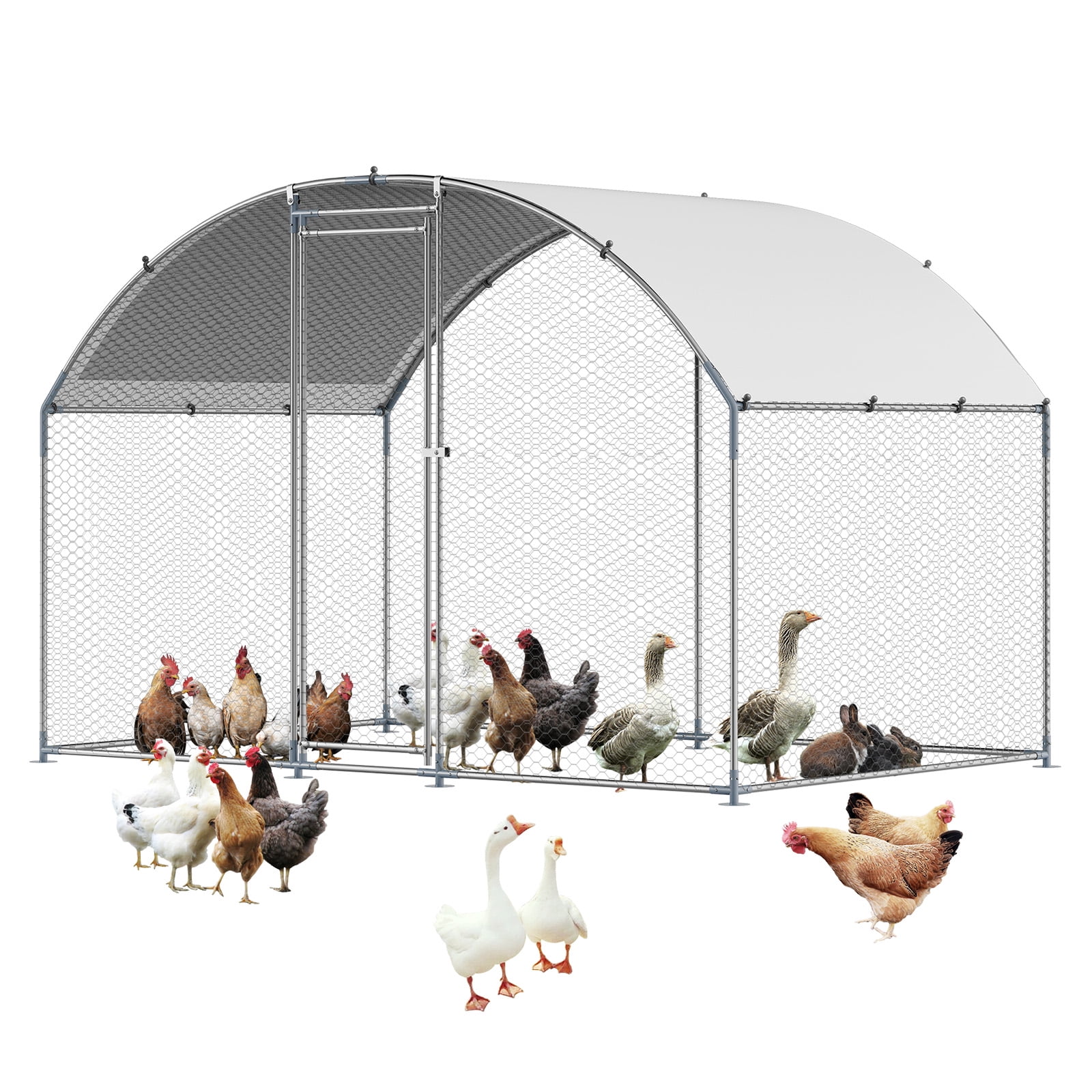 VEVOR Metal Chicken Coop, 9.8x6.5x6.5ft Large Walk-in Chicken Runs with ...