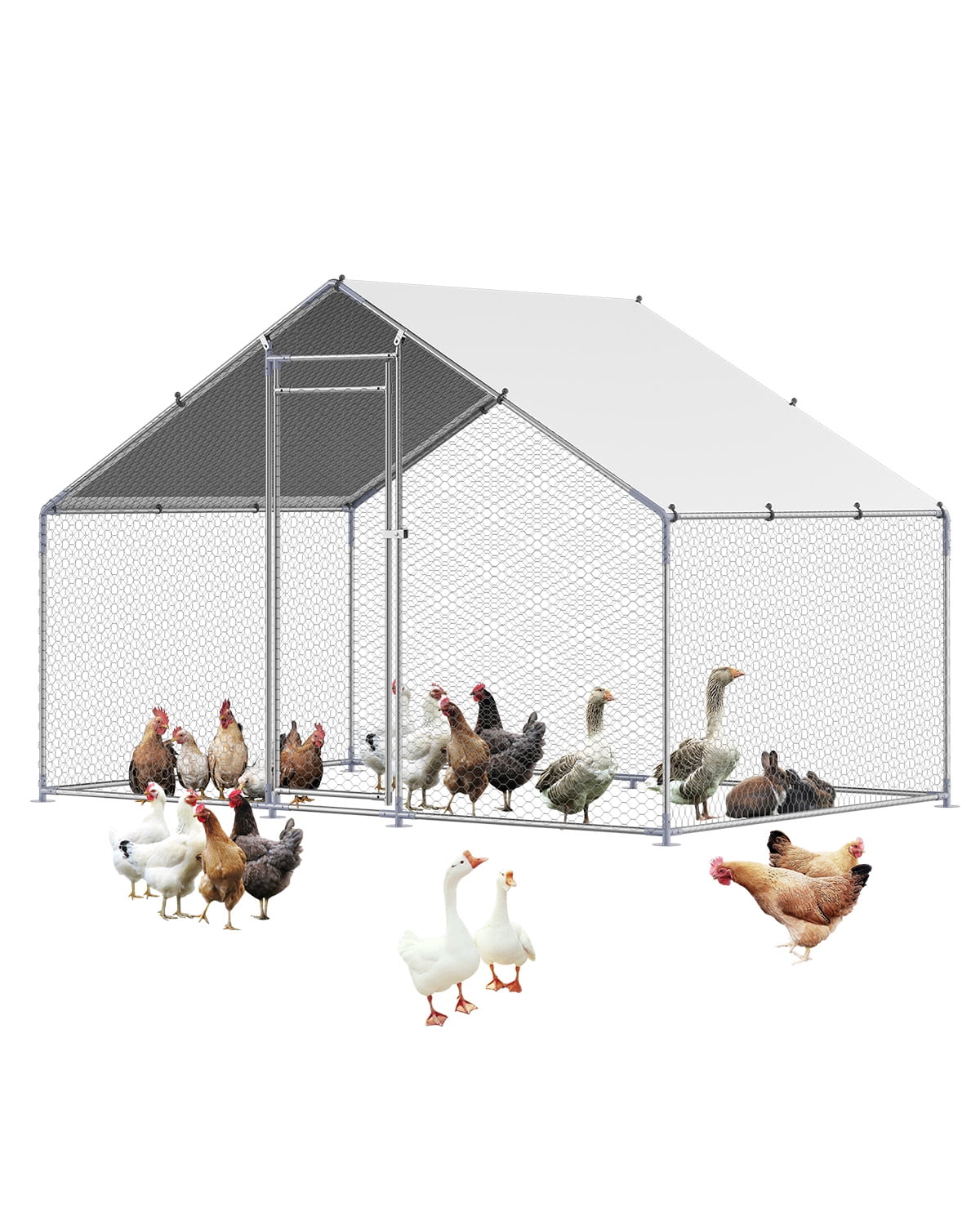 VEVOR Metal Chicken Coop, 9.8x6.5x6.5ft Large Walk-in Chicken Runs with ...