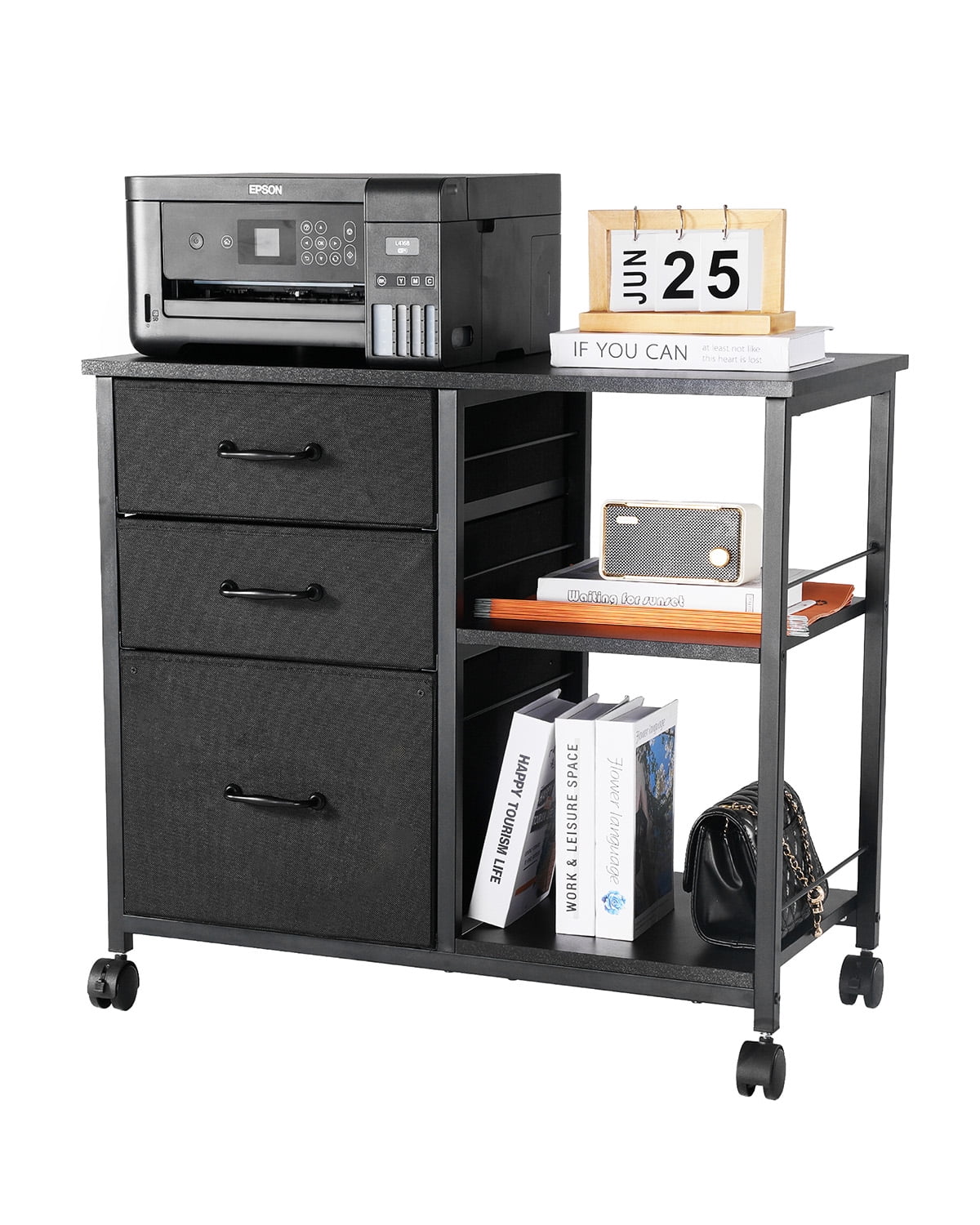 VEVOR Metal File Cabinet, Mobile Filing Cabinet with 3 Fabric Drawers ...
