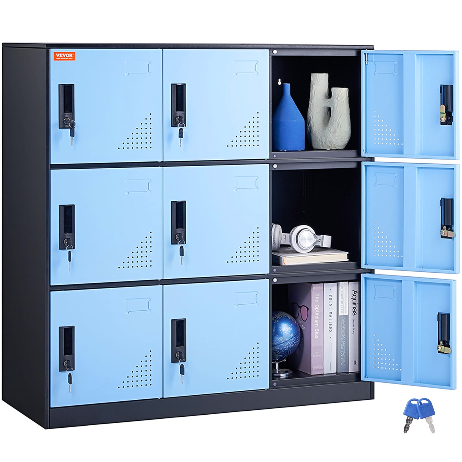 VEVOR Metal Locker for Employees, 9 Doors Storage Cabinet with Card ...