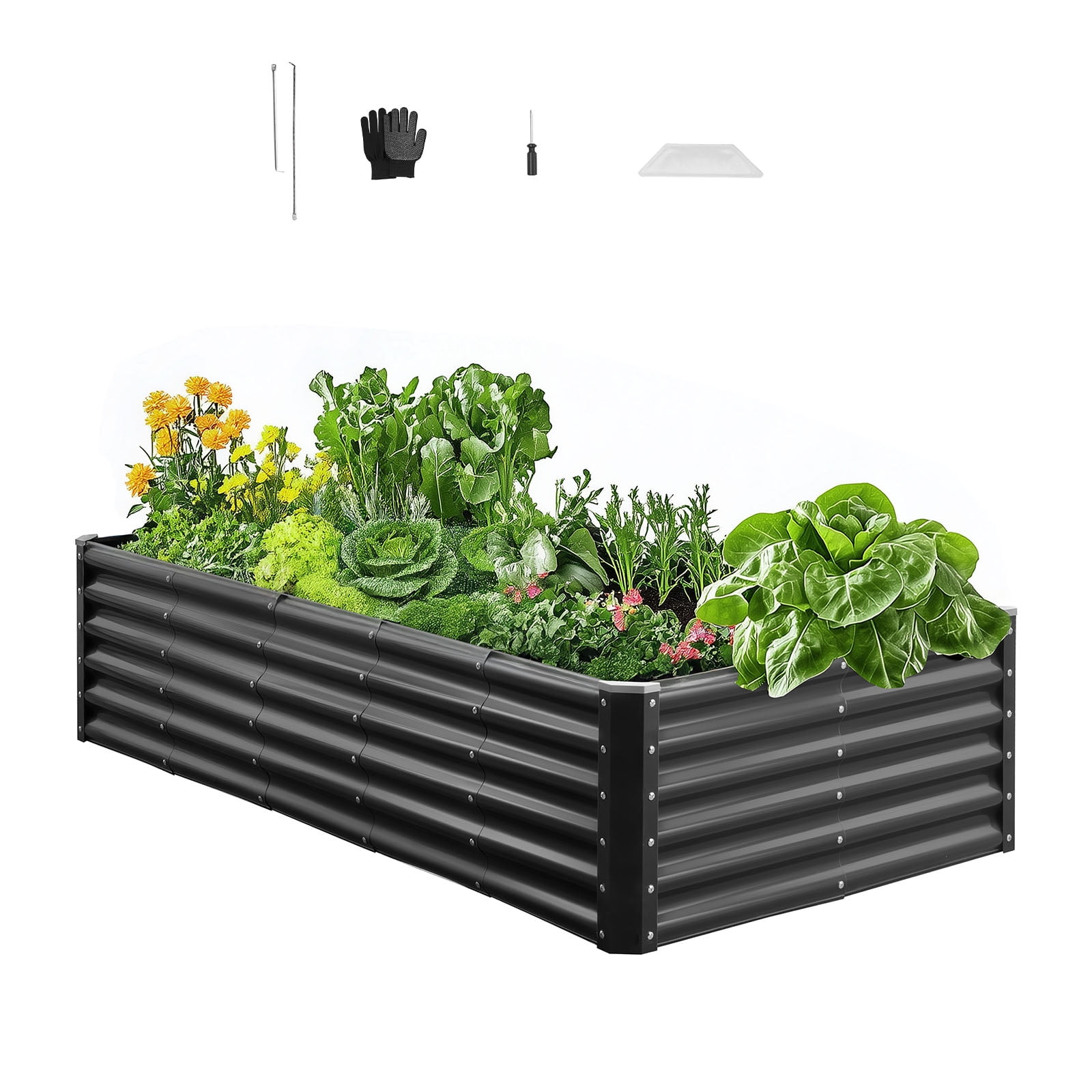 VEVOR Metal Raised Garden Bed, 6 x 3 x 1.4 ft Outdoor Galvanized ...