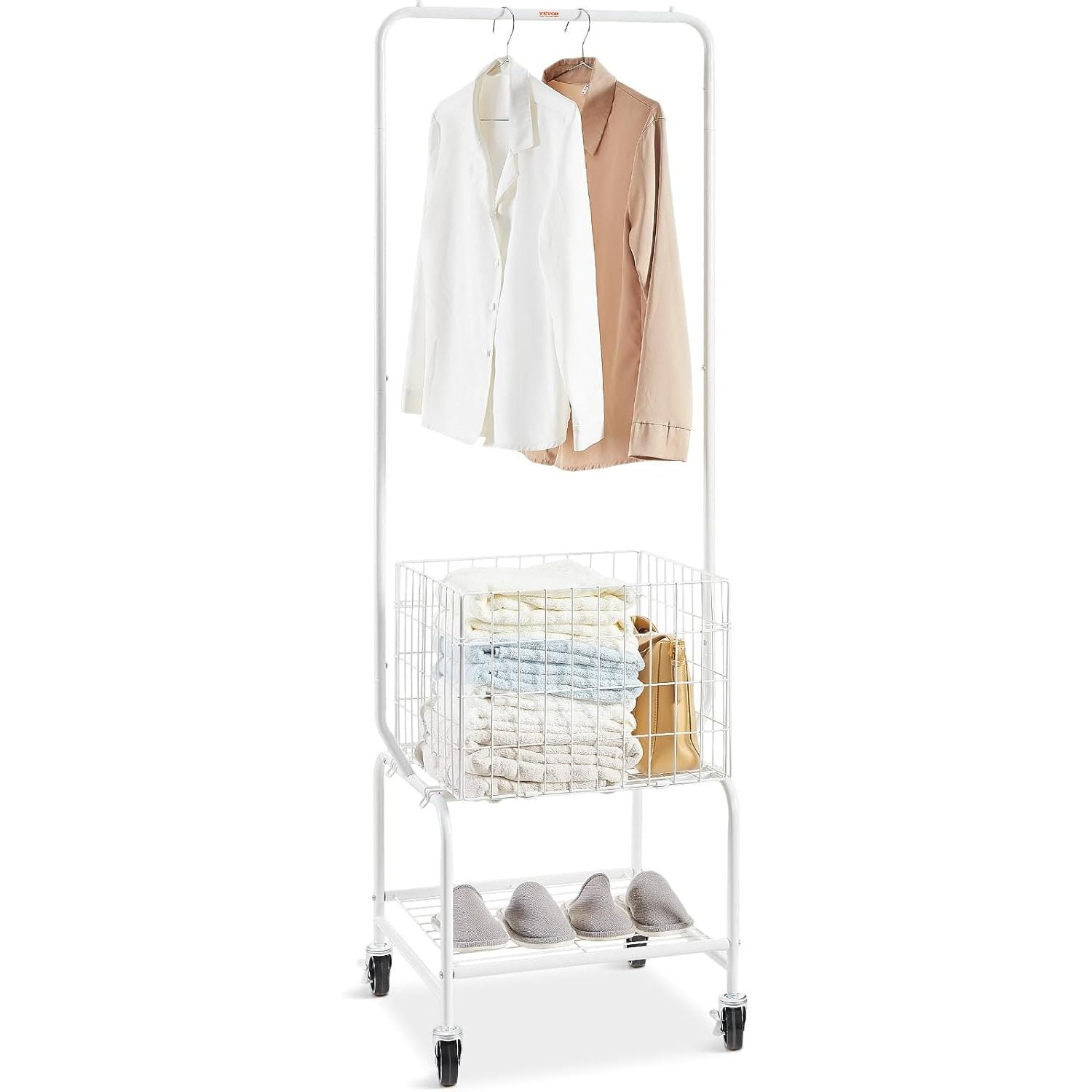 VEVOR Metal Rolling Laundry Basket with Hanging Garment Rack, Laundry ...
