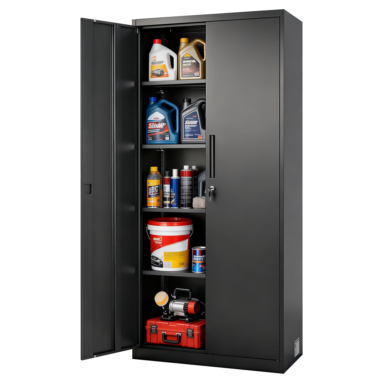 VEVOR Metal Storage Cabinet, 68.9 in Lockable Steel Garage Cabinet with ...