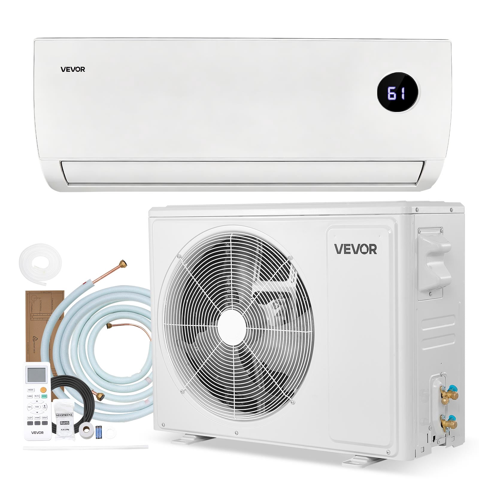 VEVOR Mini Split Air Conditioner, 12,000 BTU AC / 12,500 BTU Heat, 115V ...