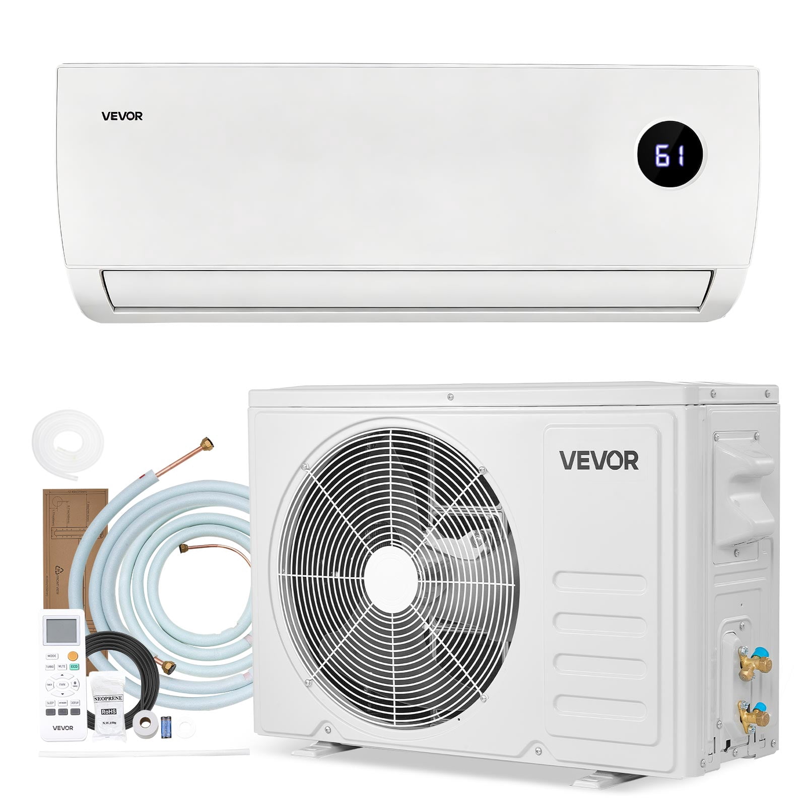 VEVOR Mini Split Air Conditioner, 9000 BTU 230V Fast Cooling & Heating ...