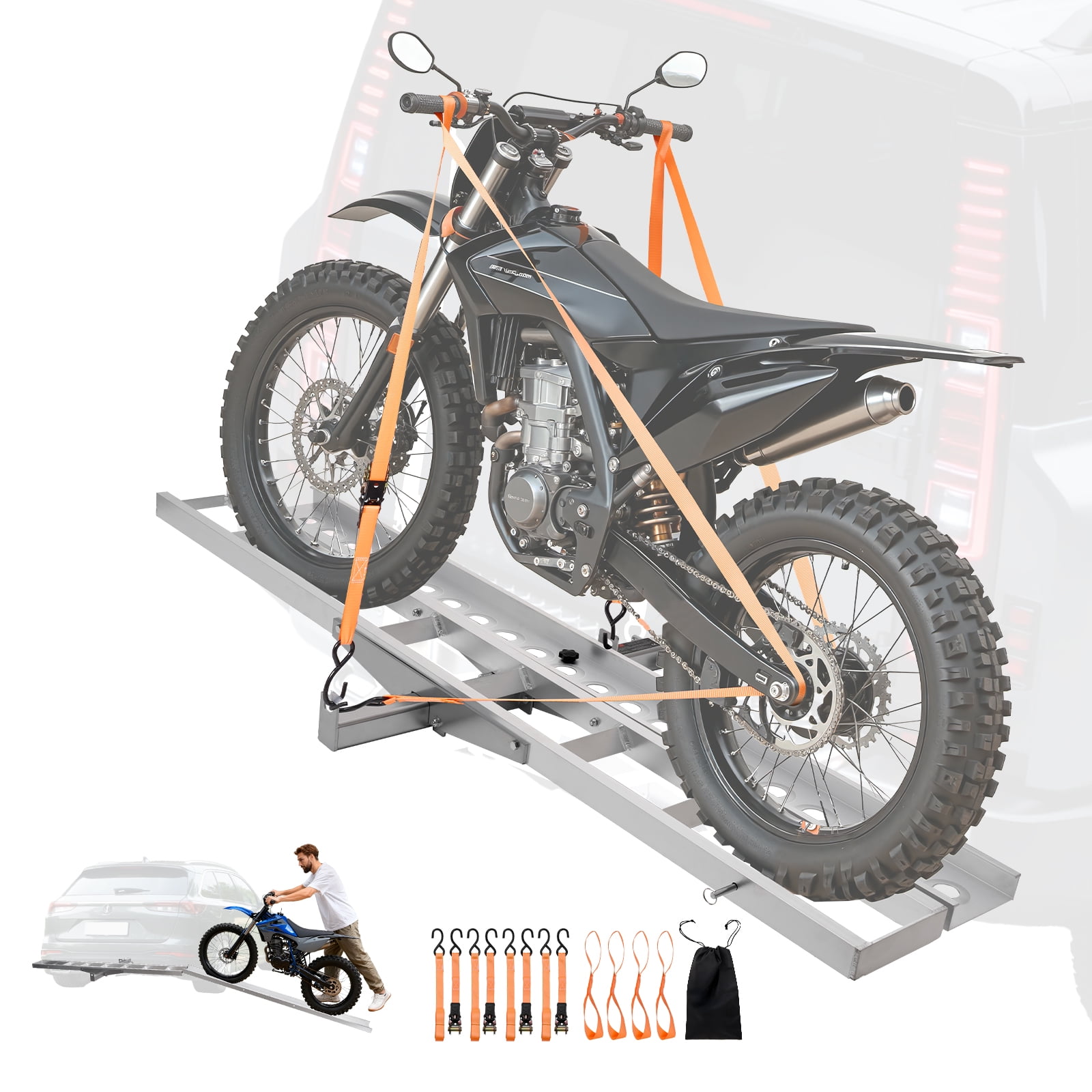 VEVOR Motorcycle Carrier, 400 lbs Capacity, Heavy Duty Aluminum Hitch ...