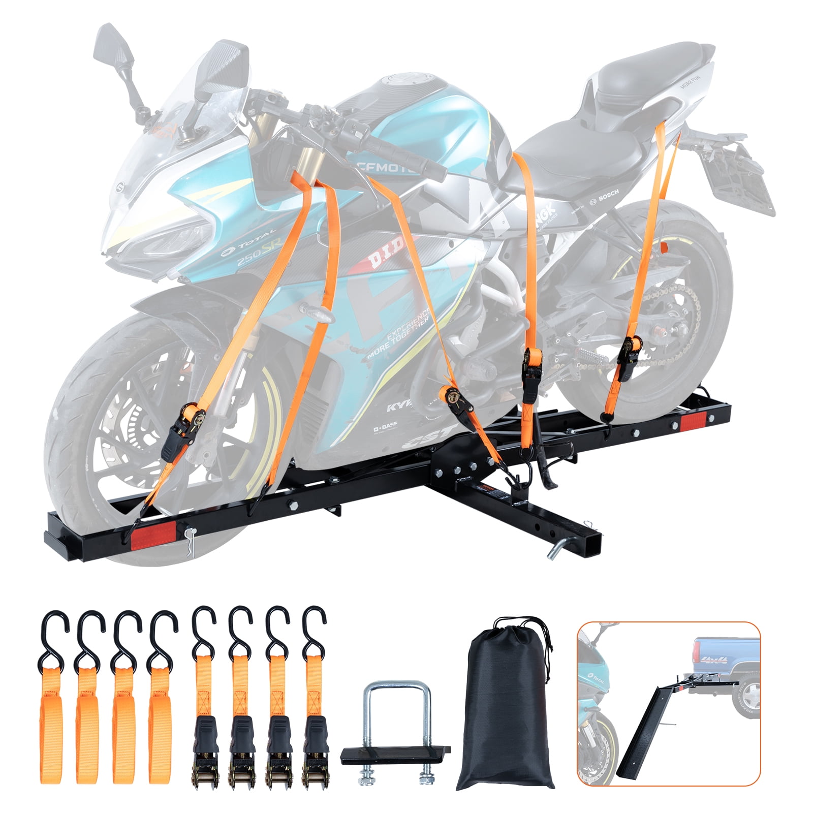 VEVOR Motorcycle Carrier, 600 LBS Steel Motorcycle Carrier Hitch Mount ...