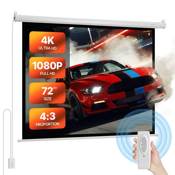 VEVOR Motorized Projector Screen, 72 inch 4:3 1080 HD Electric ...