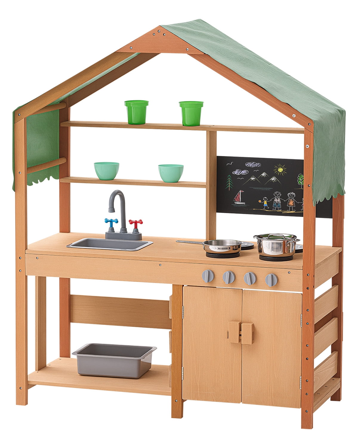 VEVOR Mud Kitchen for Kids, Wooden Toy Play Kitchen Set with ...