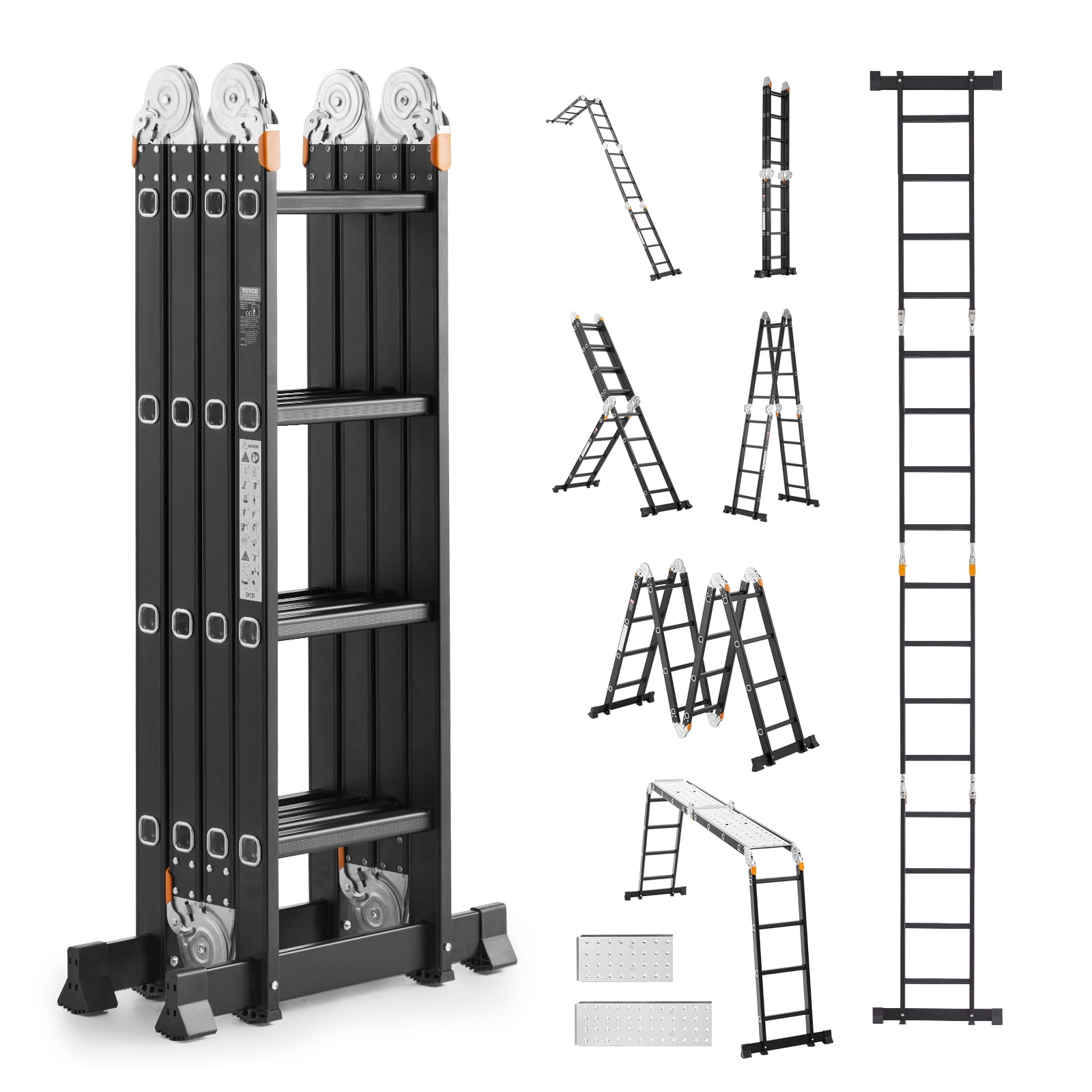 VEVOR Multi-Purpose Folding Ladder, 7-in-1 Tall Extension Step Ladder ...