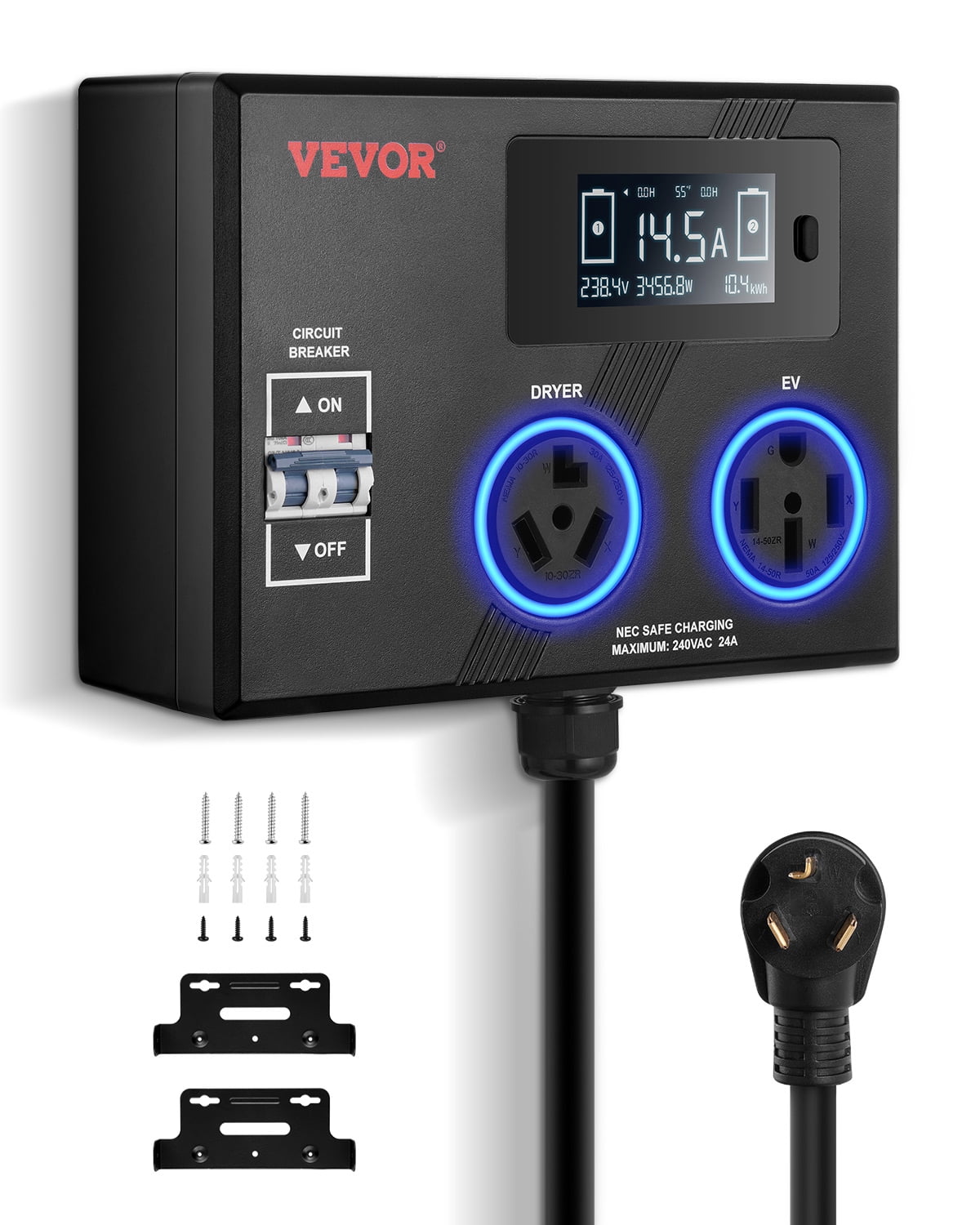 VEVOR NEMA Splitter for Dryer and EV, 3-Color LED Indicator, 240V Smart ...