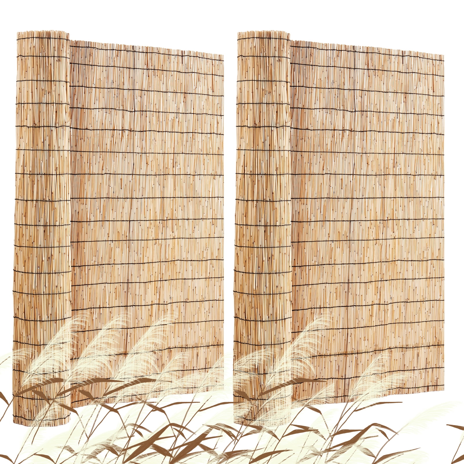 VEVOR Natural Reed Fencing, 4 ft x 16.4 ft, 2 Pack Reed Screen Curtain ...