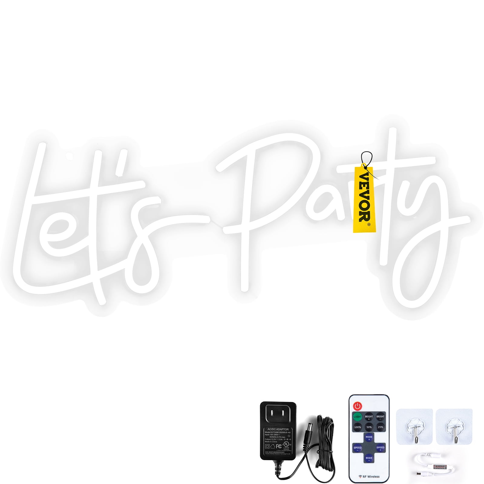 VEVOR Neon Sign, 23" x 10" Let's Party, Adjustable Brightness White ...