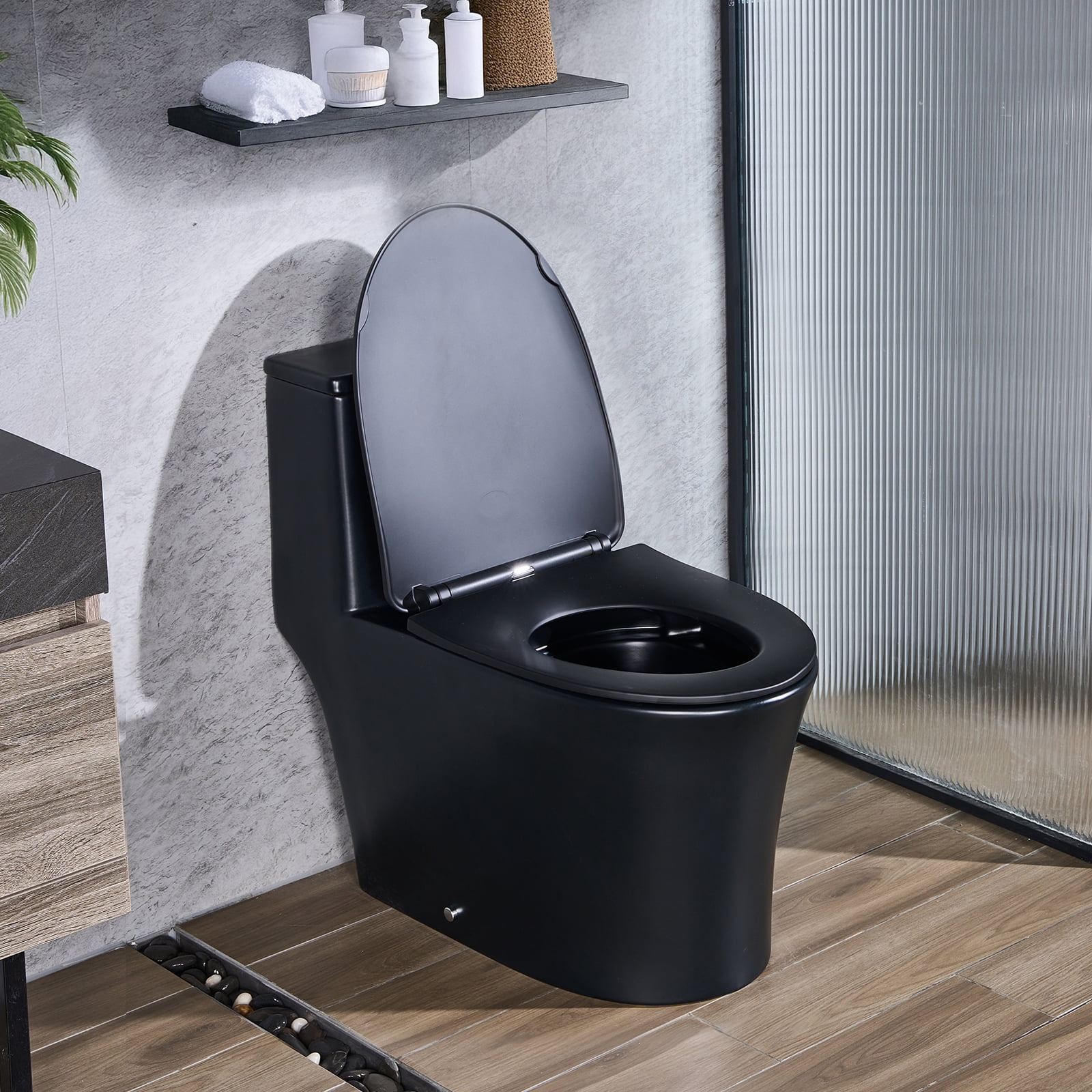 VEVOR One-Piece Toilet, Elongated Toilet Vortex Dual-Flush 1.1/1.6 GPF ...