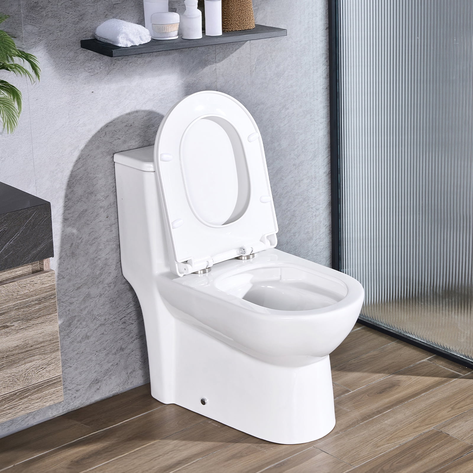 VEVOR One-Piece Toilet, Elongated Toilet Vortex Dual-Flush 1.1/1.6 GPF ...