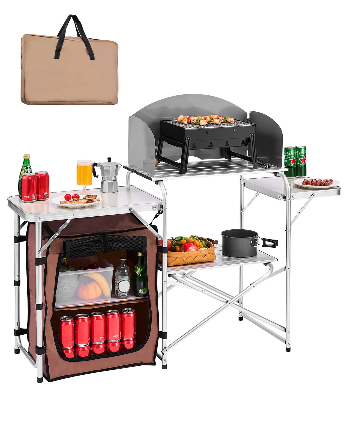 VEVOR Outdoor 2-Tier Kitchen with Zippered Bag, Portable Folding Cook ...