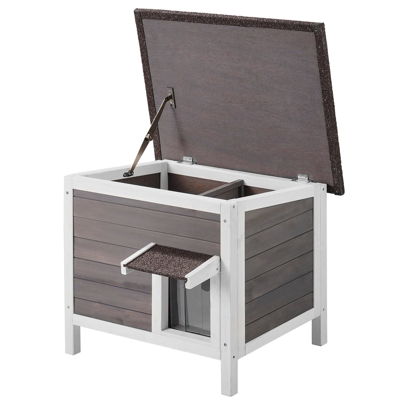 VEVOR Outdoor Cat House Wooden Feral Cat Shelter with Roof & PVC Door ...
