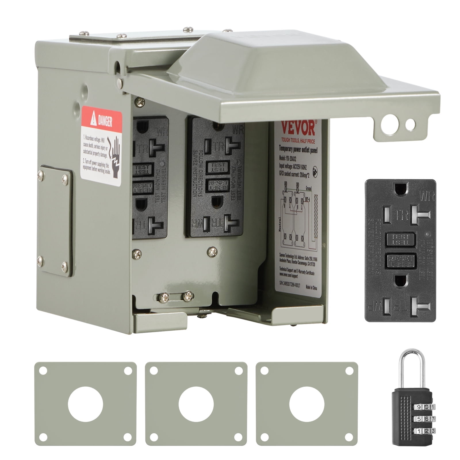 VEVOR Outdoor Electrical Outlet Box, Dual 20 AMP GFCI Receptacles ...