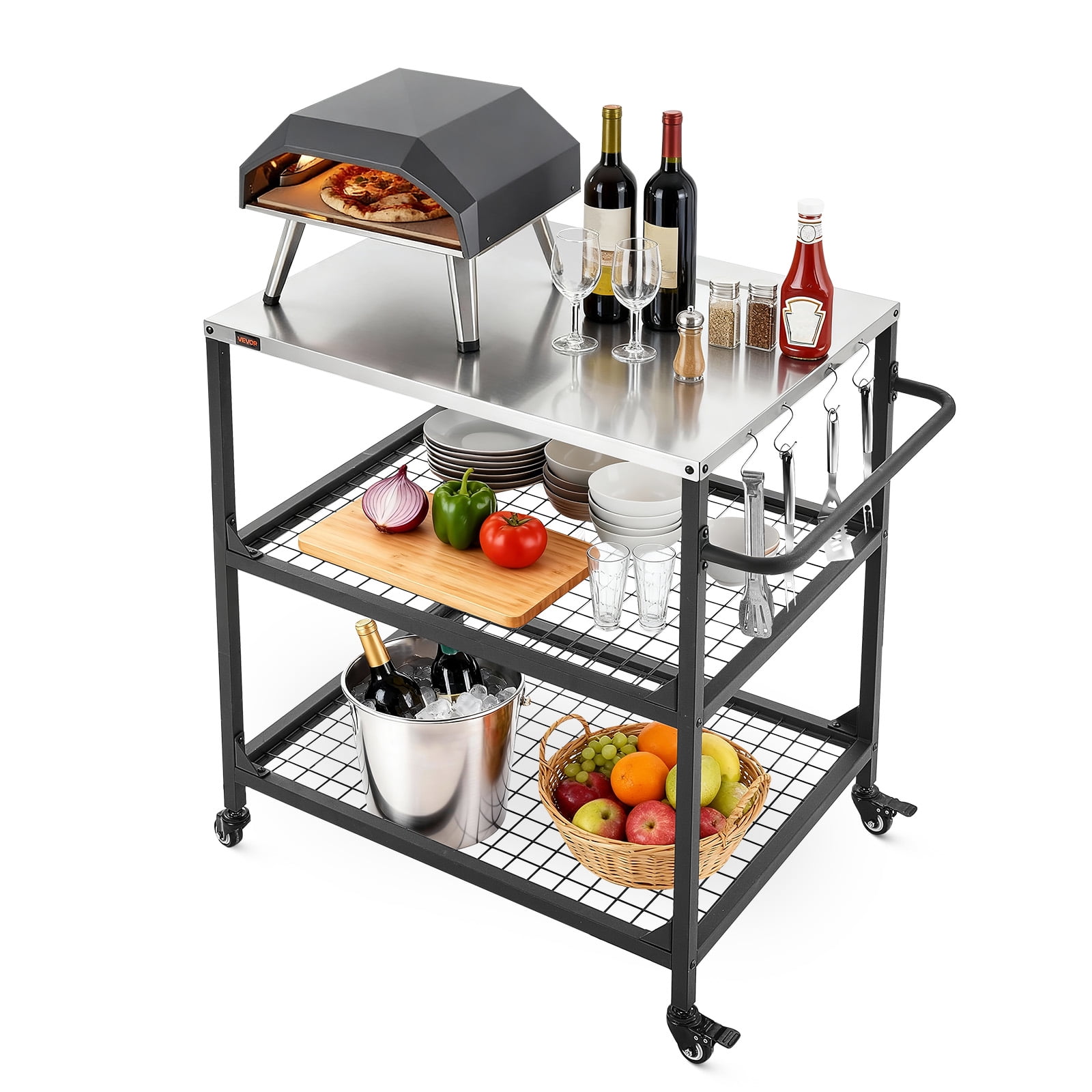 VEVOR Outdoor Grill Cart, 31.5 x 24.0 inch Stainless Steel Tabletop ...