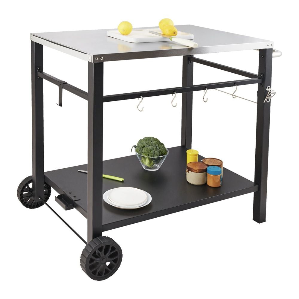 VEVOR Outdoor Grill Dining Cart with Double-Shelf, BBQ Movable Food ...