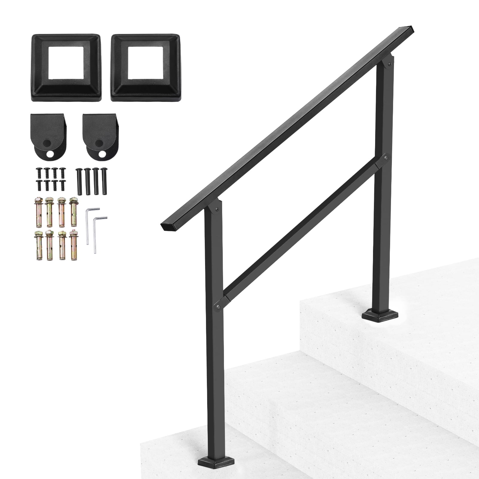 VEVOR Outdoor Handrails for Steps, 2-3 Step Stair Rail Kit, Black ...