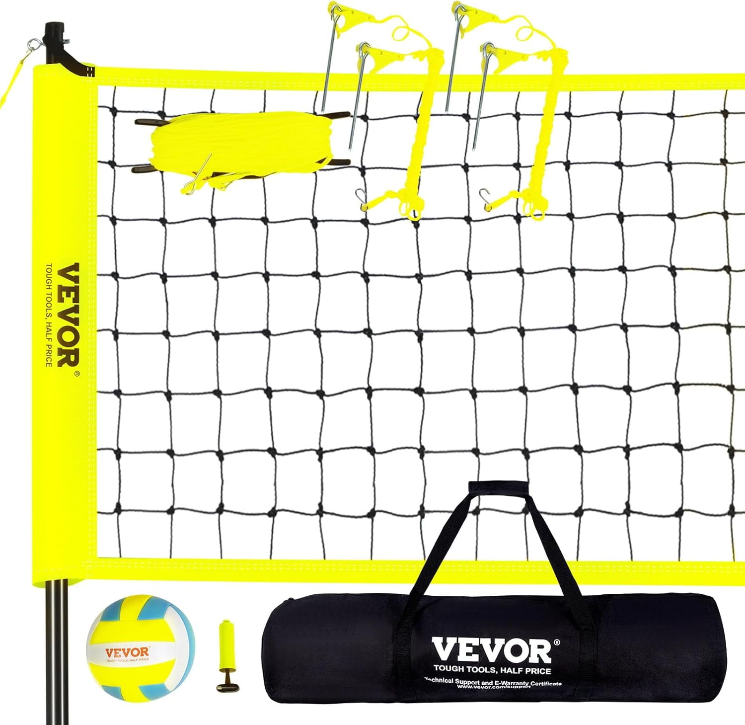 VEVOR Outdoor Portable Volleyball Net System, Adjustable Height Steel Poles, Professional ...
