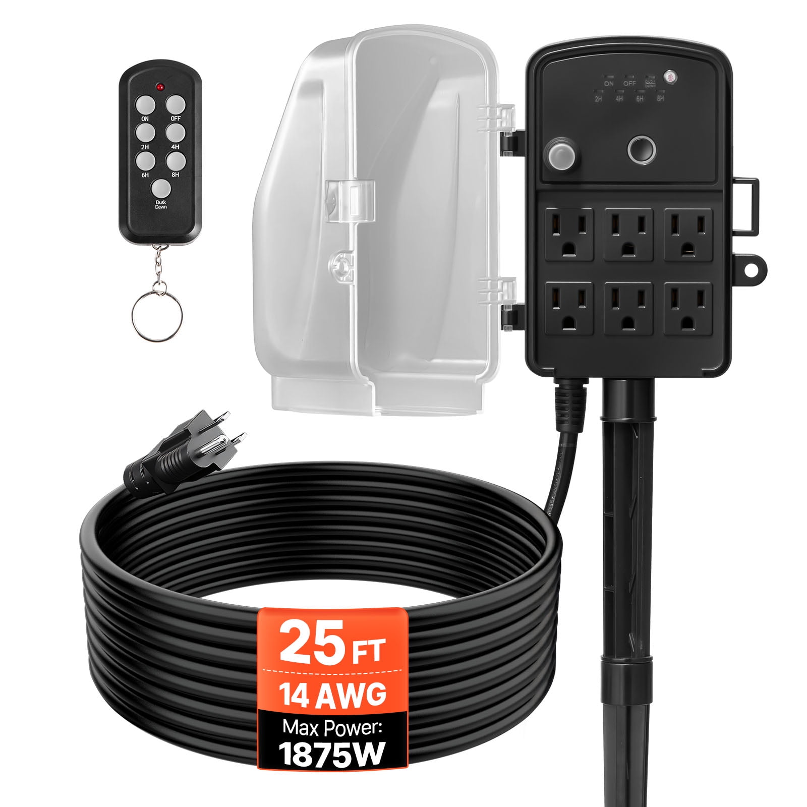 VEVOR Outdoor Power Stake, 25FT Extension Cord, Outdoor Power Strip ...