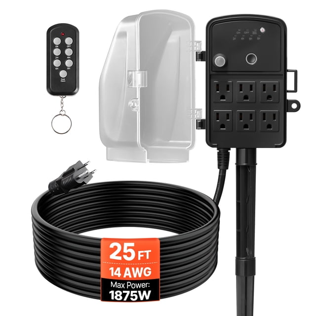 VEVOR Outdoor Power Stake, 25FT Extension Cord, Outdoor Power Strip ...