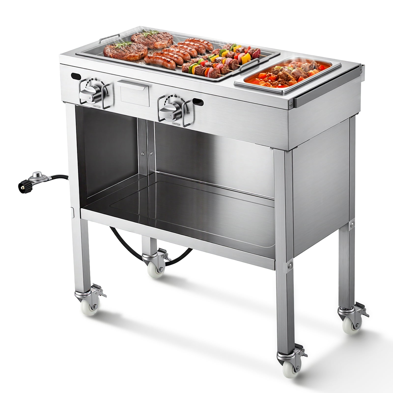 VEVOR Outdoor Propane Griddle, 2 Burners (11,600 BTU Each), Commercial ...